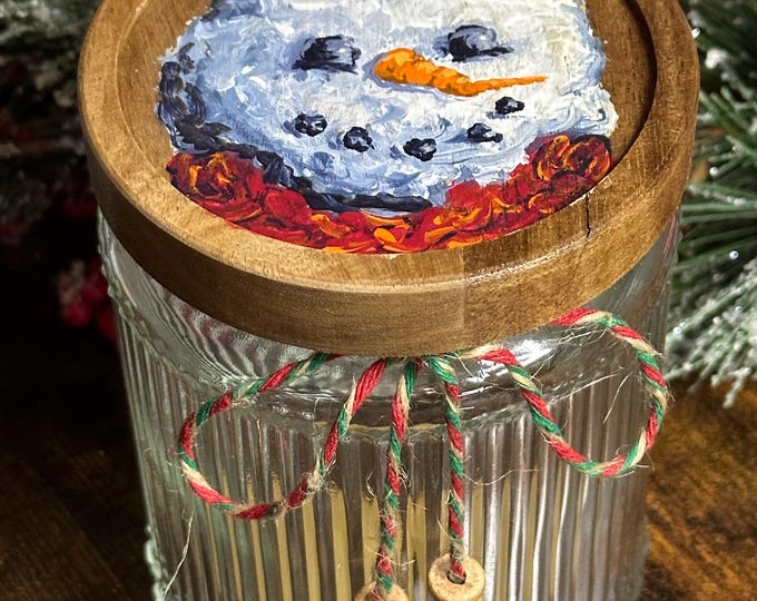 Christmas Candy Jar Hand Painted Lid Snowman With Red Scarf Teacher ...