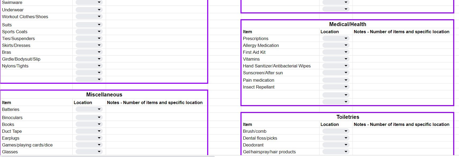 Ultimate Packing List Spreadsheet - Etsy