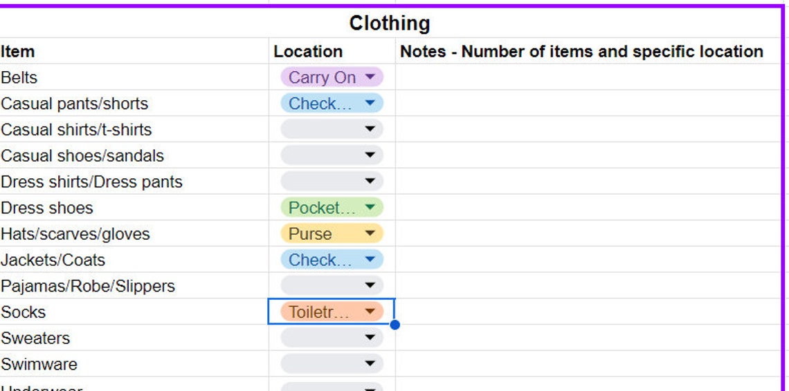 Ultimate Packing List Spreadsheet - Etsy UK