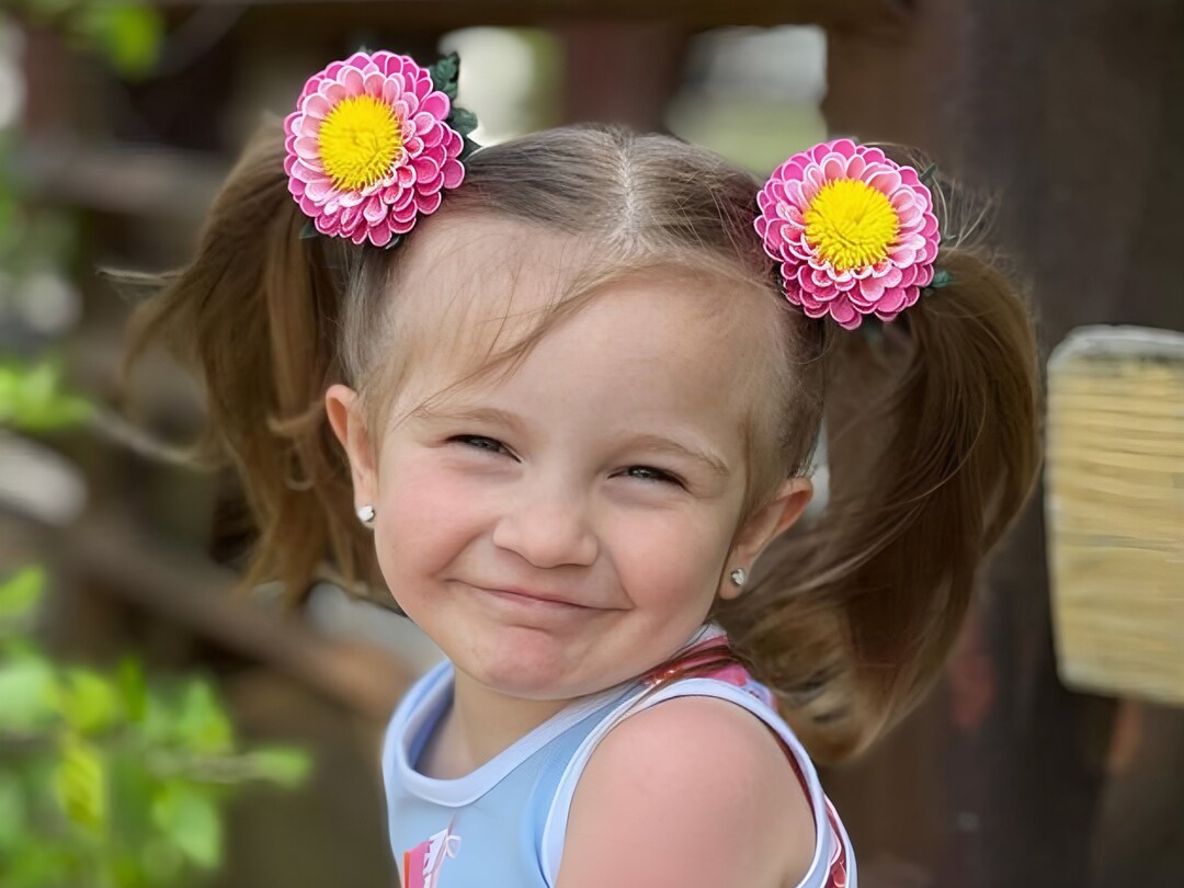 FLOWER HAIR CLIPS for Toddler Girls - 2pcs, Pink Fantasy Daisy, Flower ...