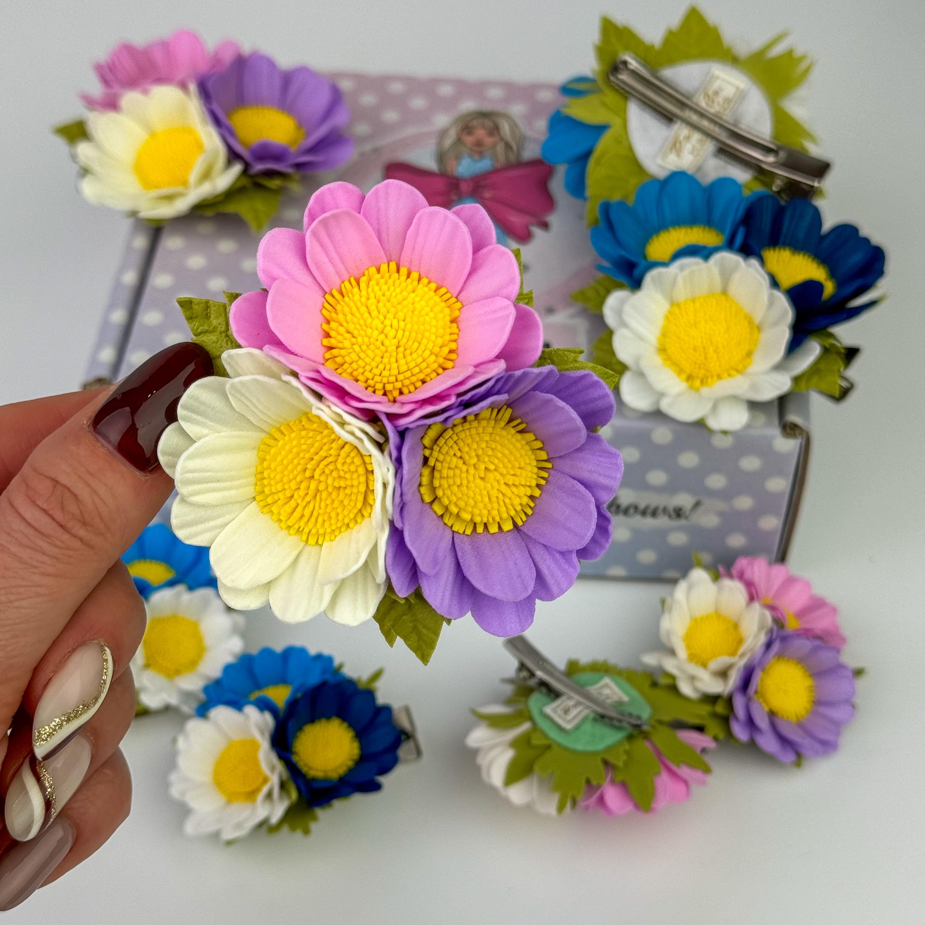 FLOWER HAIR CLIPS for Girls - 2pcs, Daisy Flower Hair Accessories ...