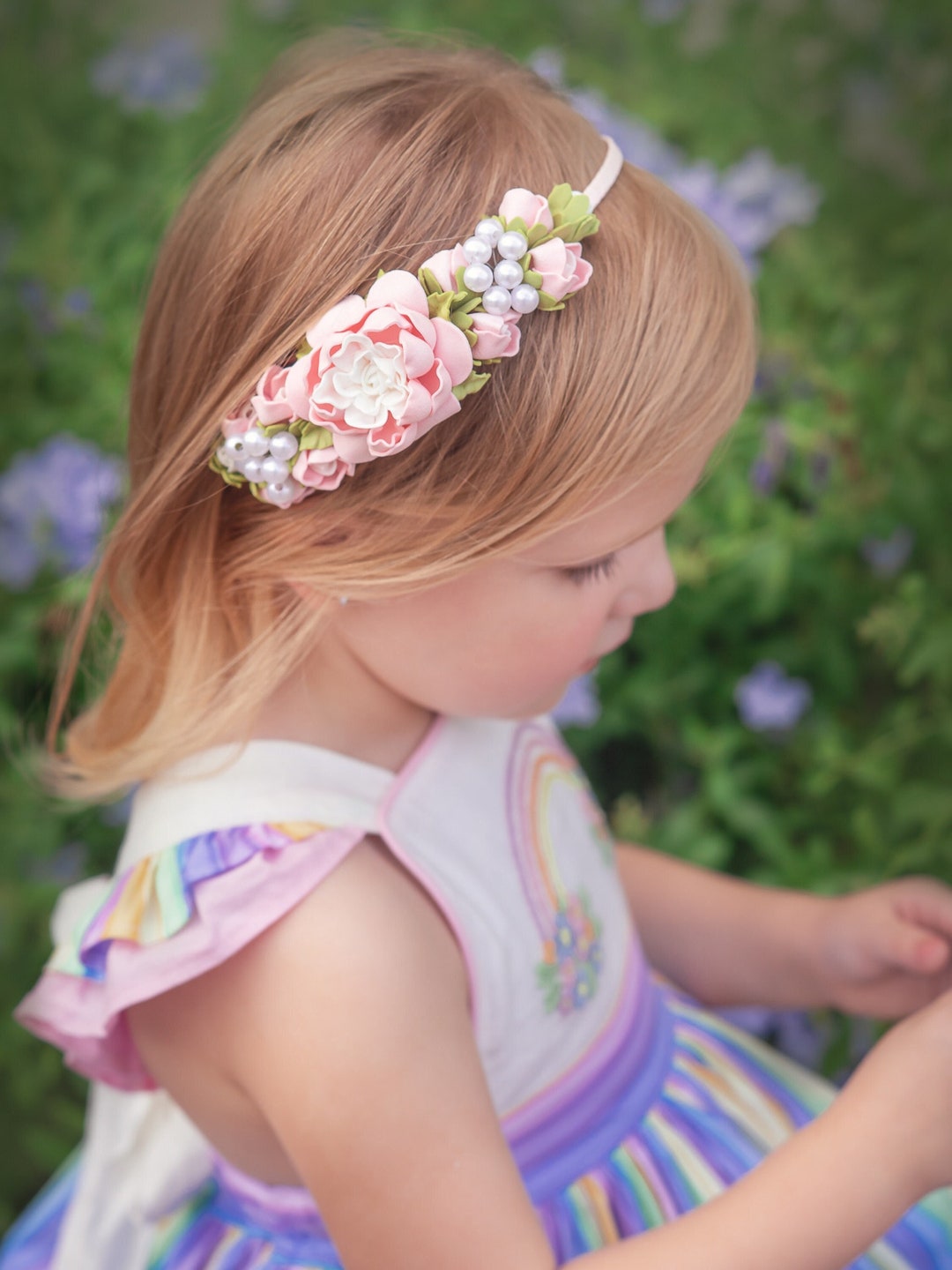 Charming Kid's Floral Headband - Embellished With Roses & Pearls ...