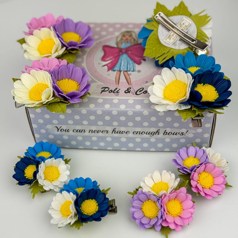 FLOWER HAIR CLIPS for Girls - 2pcs, Daisy Flower Hair Accessories ...