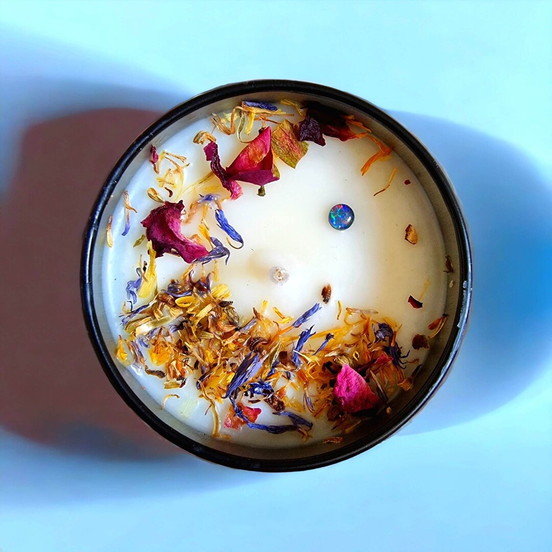Australian Black Opal Candle Topped With Wild Flowers Handmade Soy Wax ...