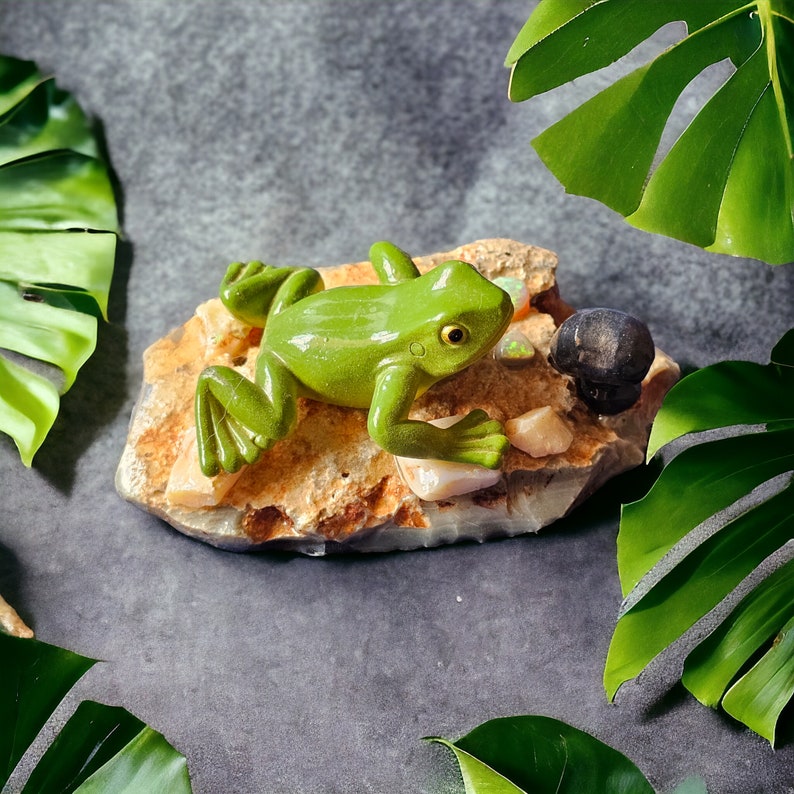 Green Tree Frog on Australian Opal With a Potch Mushroom - Etsy