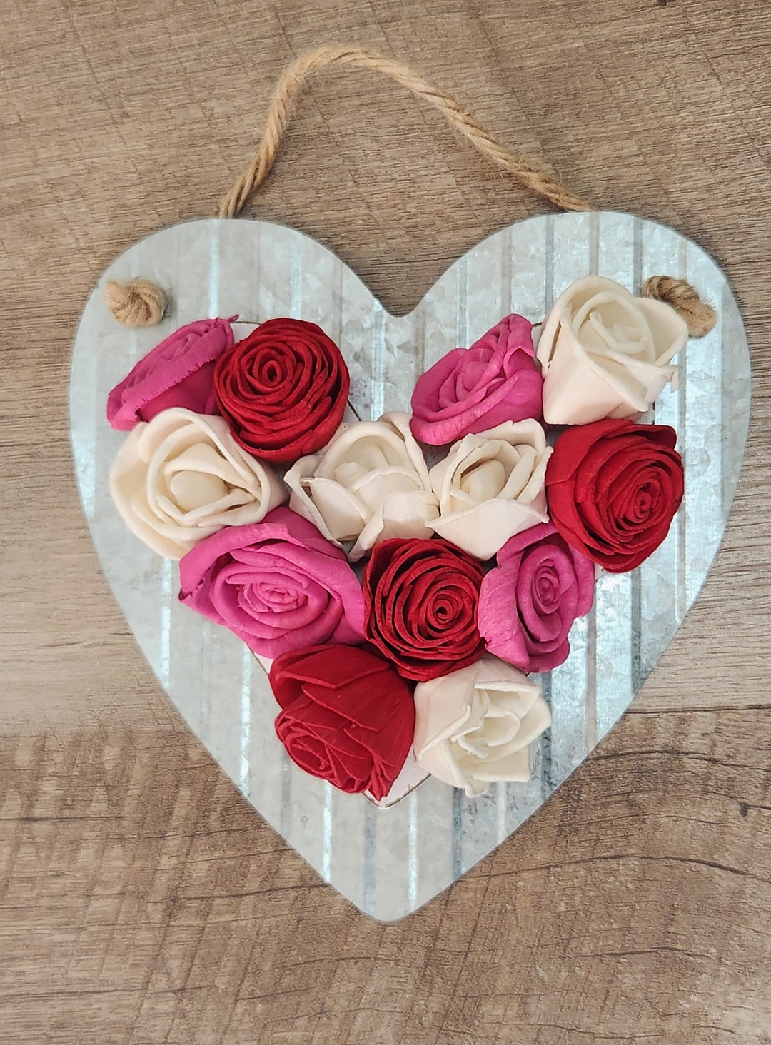 Heart Wall Sign / Heart Board / Wood Rose / Metal Heart Board / Rustic ...