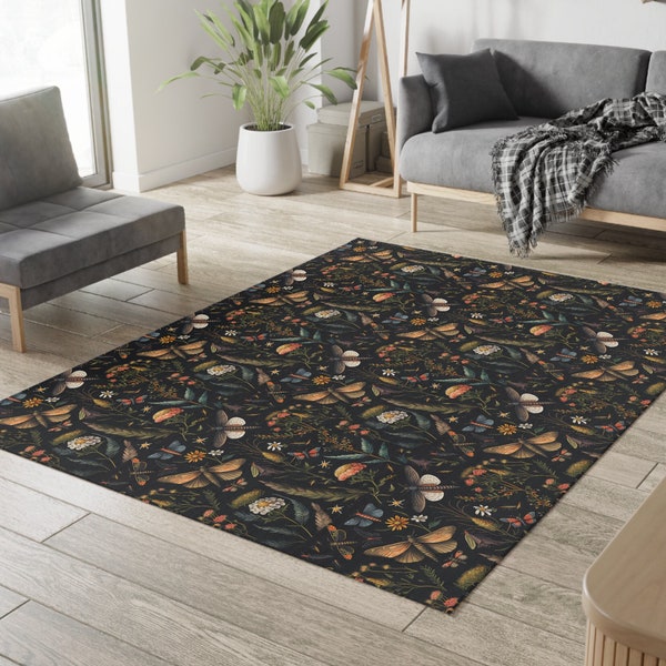 Black Floral Rug - Etsy