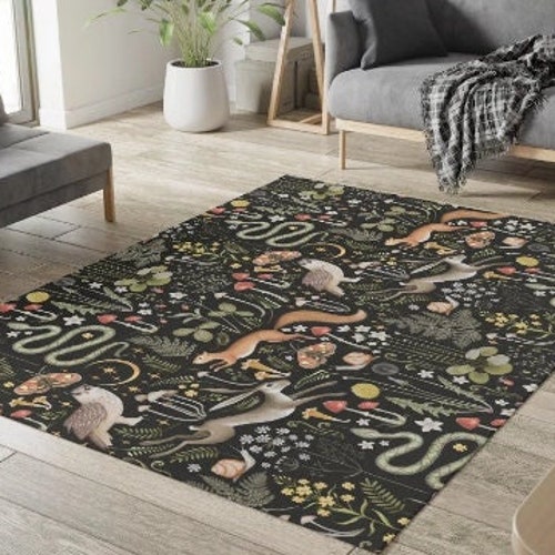 Woodland Animal Area Rug Dark Forest Living Room Decor - Etsy