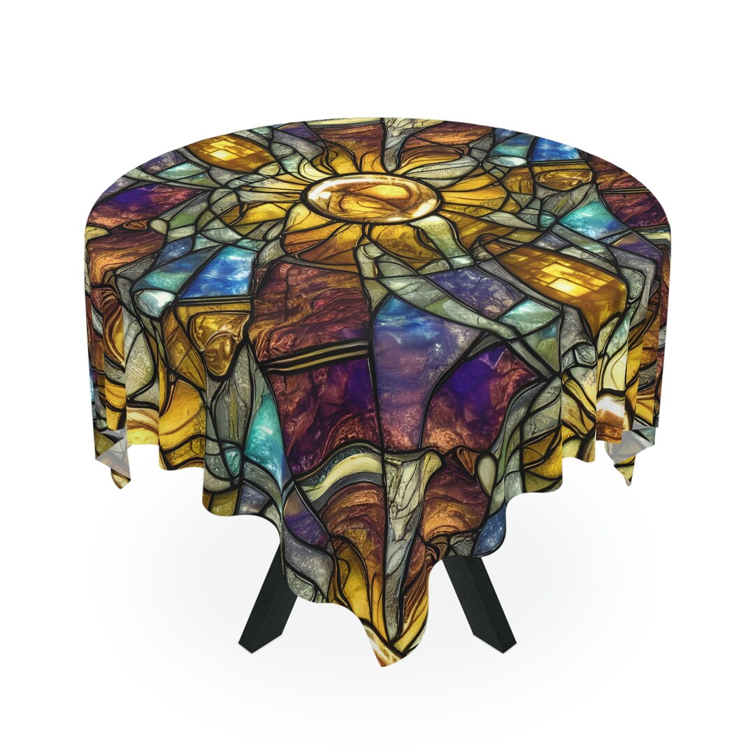 Sun Tablecloth - Mosaic Stained Glass Art Printed Sunshine Table ...