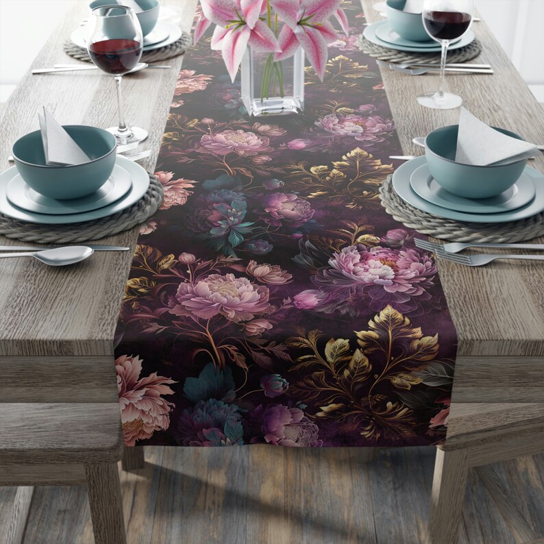Peony Flower Table Runner Dark Purple Pink Peony Table Decor - Etsy