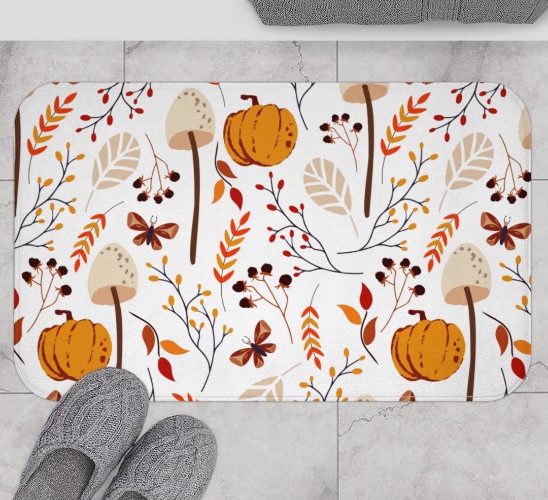 Contemporary Fall Bath Mat - Pumpkin Bathroom Decor, Boho Autumn Leaf ...