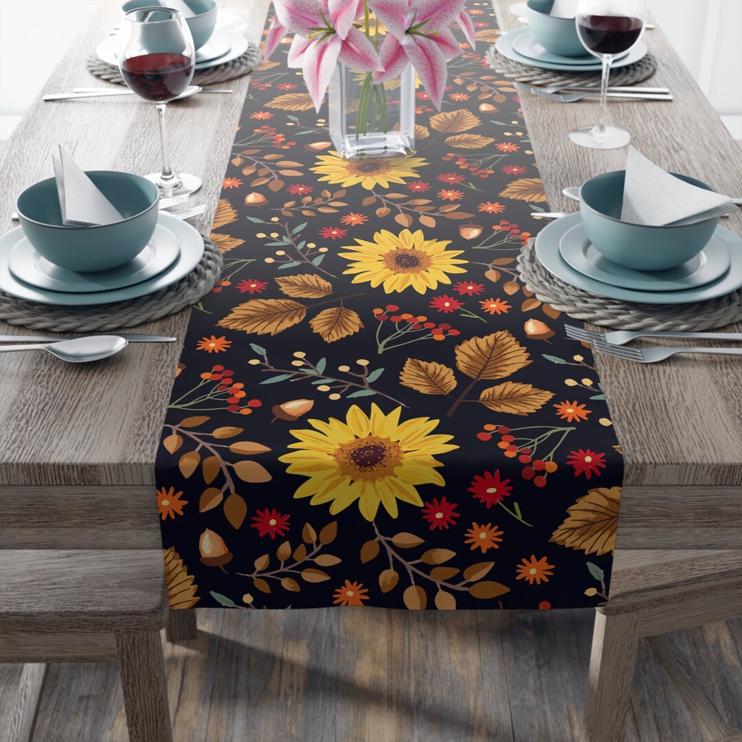 Dark Fall Sunflower Table Runner, Thanksgiving Table Runner, Autumn Floral Tablerunner - Etsy