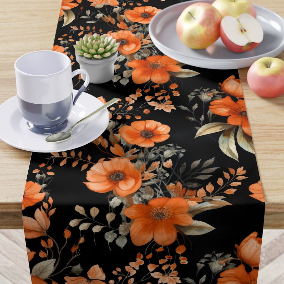 Black and Orange Floral Table Runner - Boho Halloween Floral Table ...