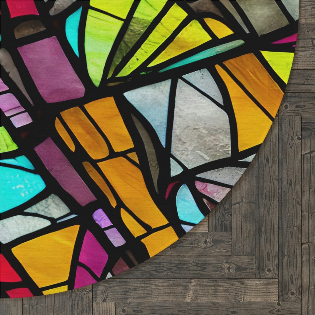 Eclectic Round Rug Colorful Bold Stained Glass Art Mosaic Rug Round - Etsy