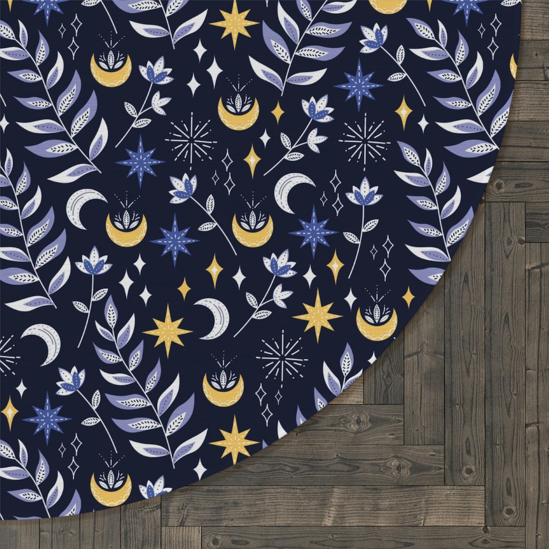 Dark Celestial Round Rug - Boho Navy Blue Round Area Rug Celestial ...