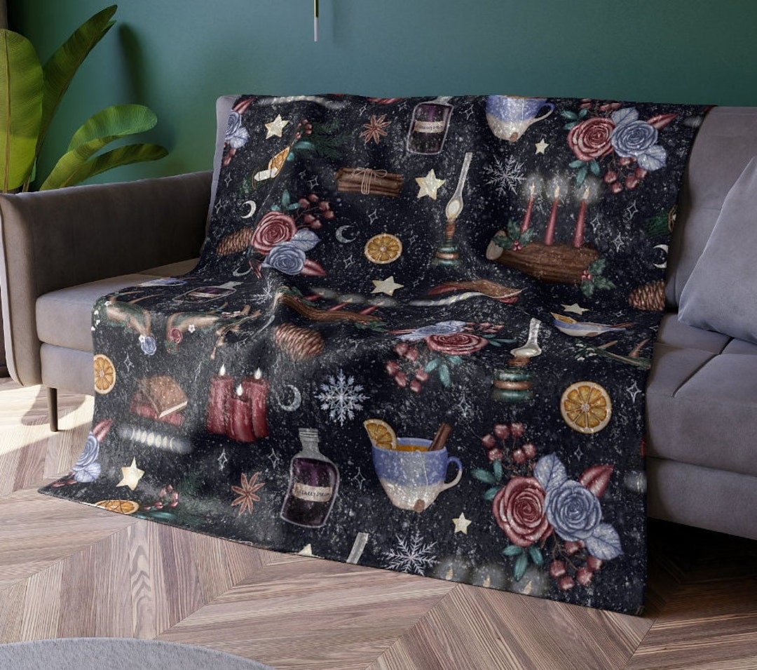 Dark Winter Solstice Yule Throw Blanket - Pagan Blanket, Elderberry, Yuletide Decor, Dark Winter ...