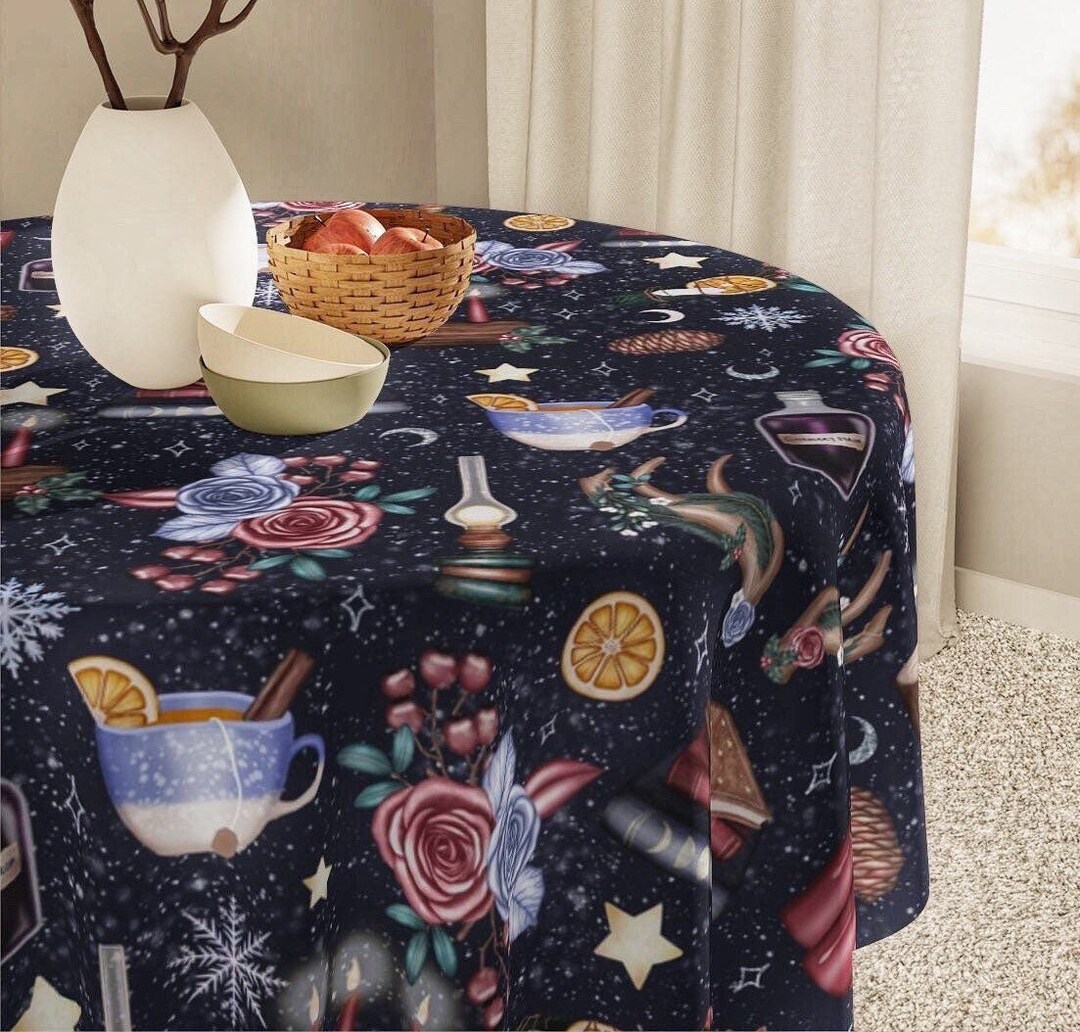 Dark Winter Solstice Yule Tablecloth Decor - Yuletide Decorative Floral ...