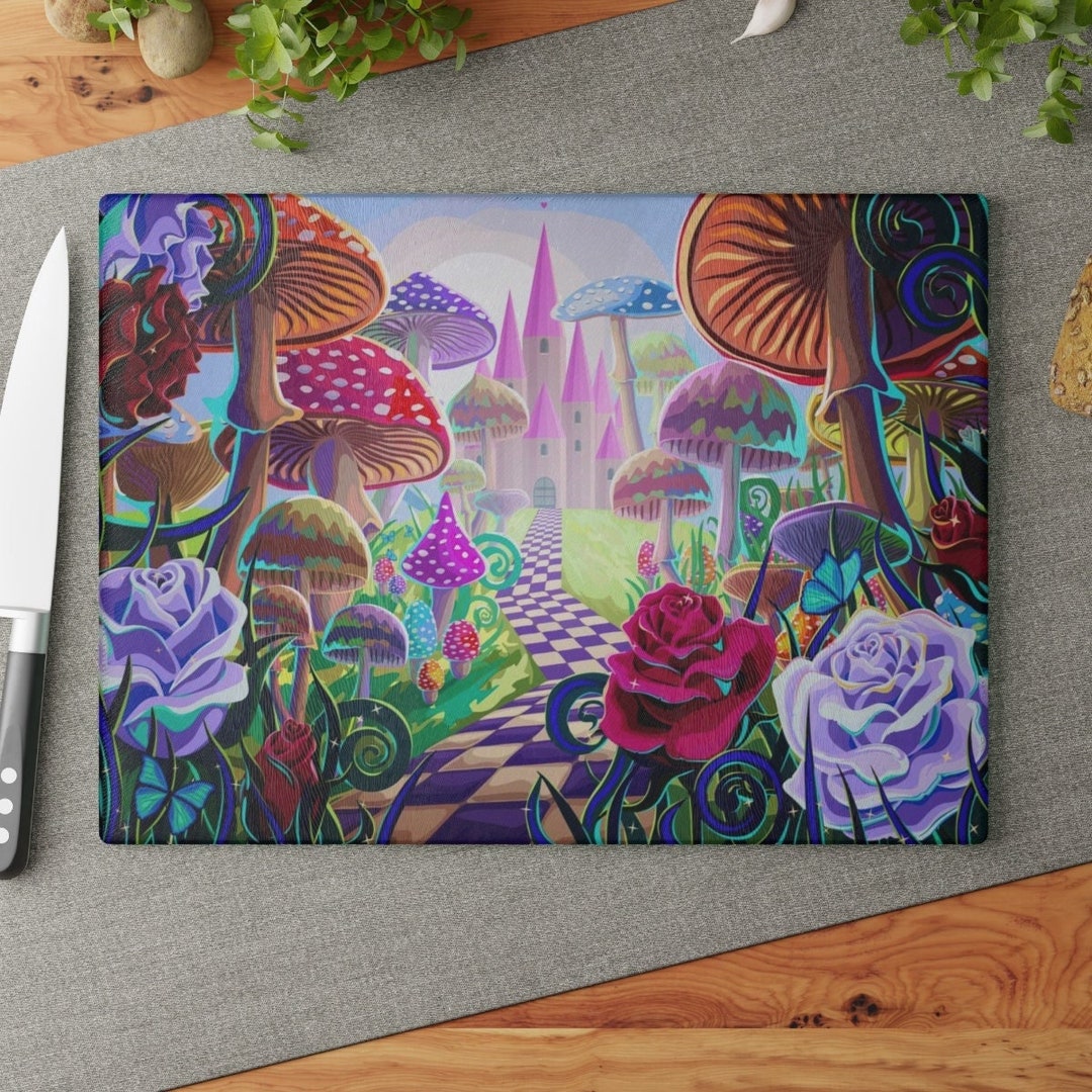 Magic Mushroom Fairy Glass Cutting Board - Wonderland Fantasy Kitchen ...