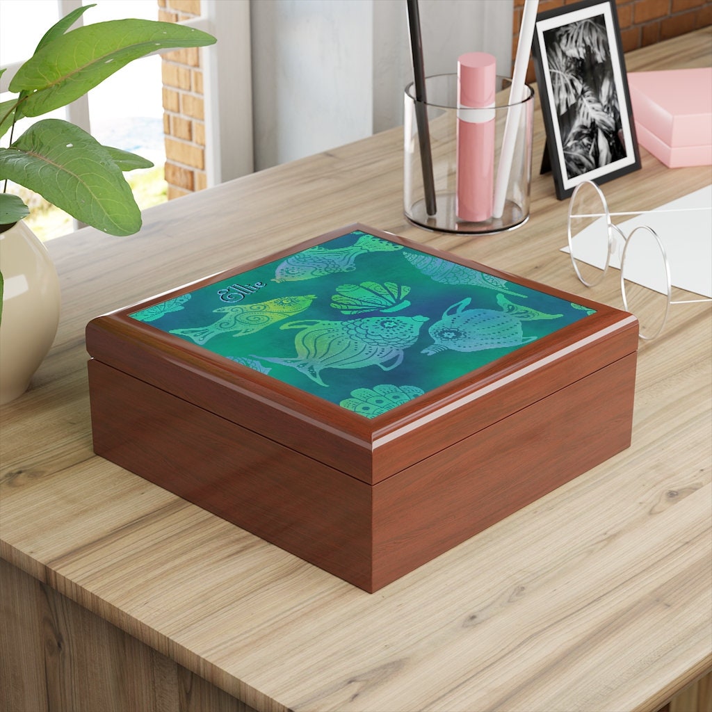 Sea Fish Jewelry Box Green Blue Ocean Fish Jewelry - Etsy