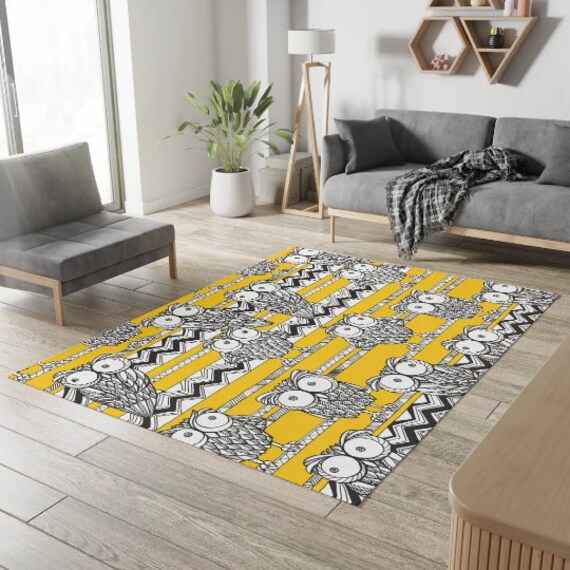Eclectic Owl Area Rug Yellow Rug for Living Room Eccentric - Etsy