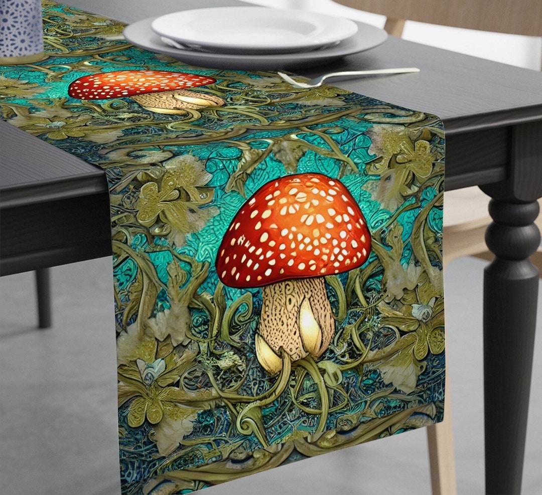 Mushroom Table Runner - Dark Forest Cottagecore Modern William Morris ...