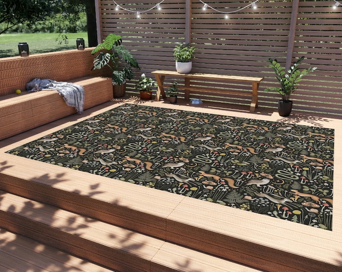 Woodland Animal Rug - 2x3 to 9x12 Rug, Indoor Outdoor Rug, Dark ...