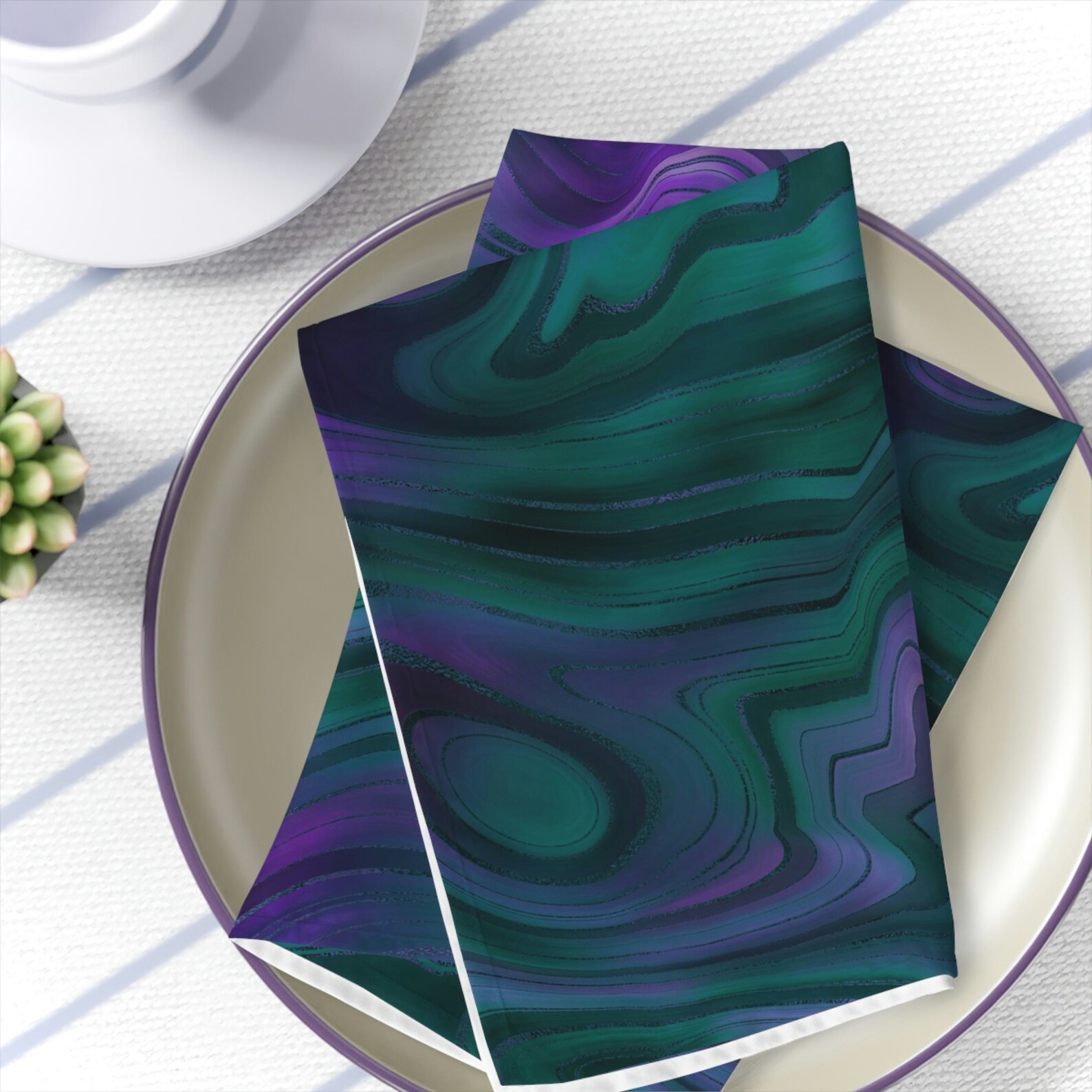 Cloth Napkins Set - Dark Green and Purple, Mable, Fabric, Peacock ...