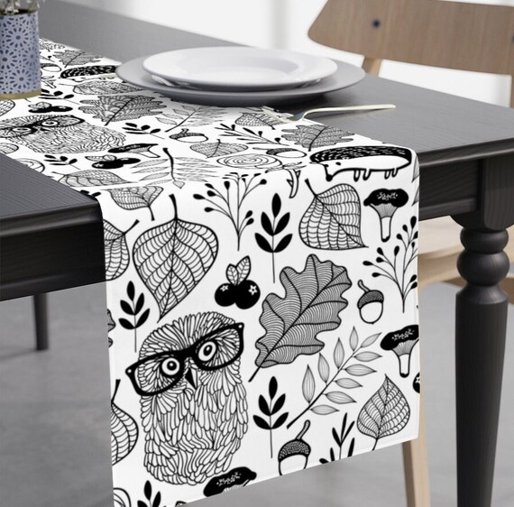Black and White Forest Table Runner Eclectic Animal Table - Etsy