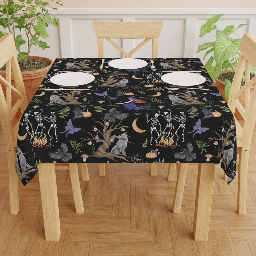 Halloween Tablecloth - Dancing Skeleton Decoration Woodland Witch ...