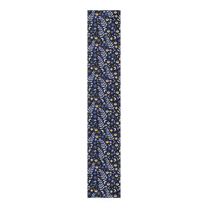 Navy Blue Celestial Table Runner - Boho Mystical Moon and Stars Floral ...