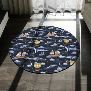 Nautical Round Rug - Boat Pirate Ship Dark Nautical Nursery Decor ...