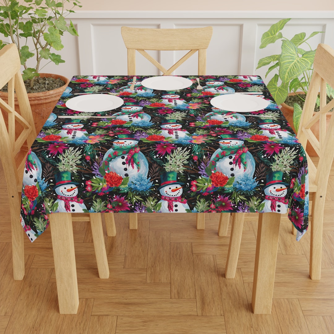 Winter Wonderland Table Cloth - Cute Snowman Festive Kids Tablecloth ...