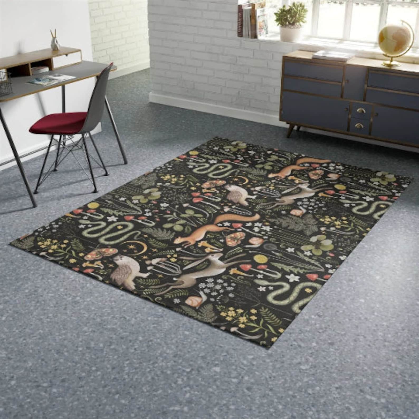 Woodland Animal Area Rug Dark Forest Living Room Decor, Woodland Rug ...