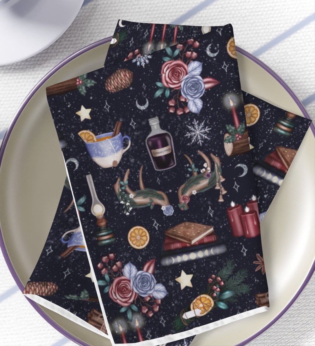 Winter Solstice Yuletide Napkins Dark Pagan Christmas Cloth - Etsy