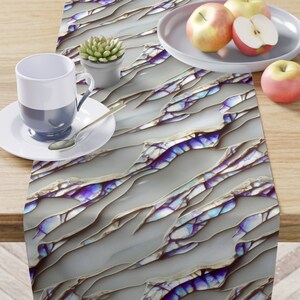 Gray Marble Eclectic Table Runner - Purple Geode Abstract Kitchen Table Runner - Etsy