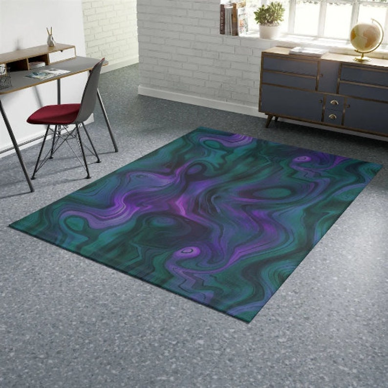 Dark Green Purple Area Rug Marble Emerald Green Rug - Etsy