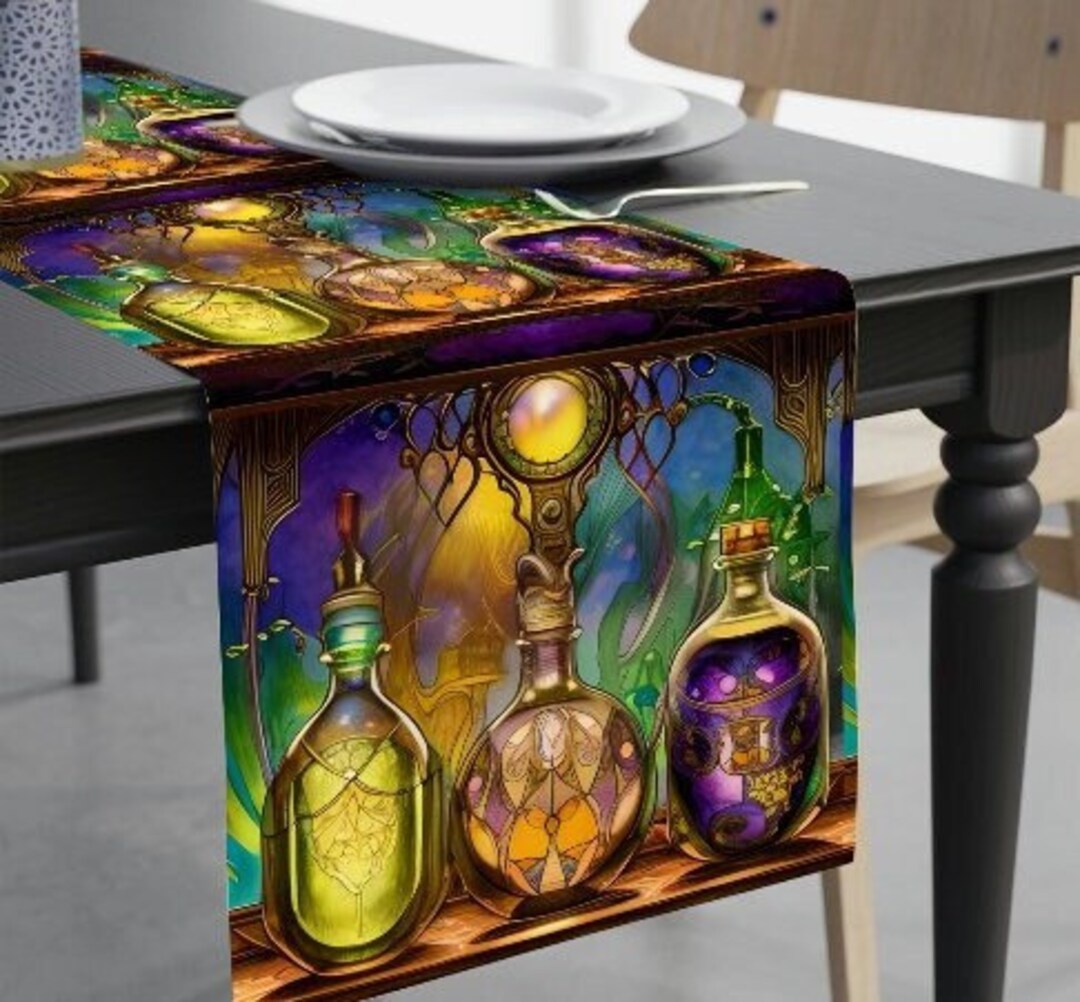 Apothecary Table Runner - Dark Magical Glass Potion Bottles Alchemy ...