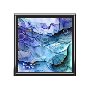 Memory Box Custom - Men Keepsake Box, Blue Alcohol Ink Art Box, Ebony ...