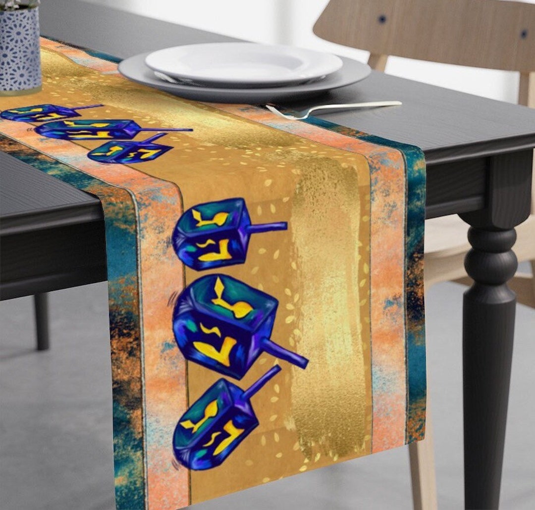 Hanukkah Dreidel Table Runner - Hanukkah Table Decor, Jewish Gift, Gold ...