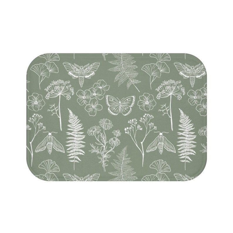 Boho Sage Green Bath Mat Forest Bathroom Decor Moth Bath - Etsy
