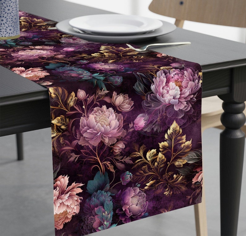 Peony Flower Table Runner Dark Purple Pink Peony Table Decor - Etsy