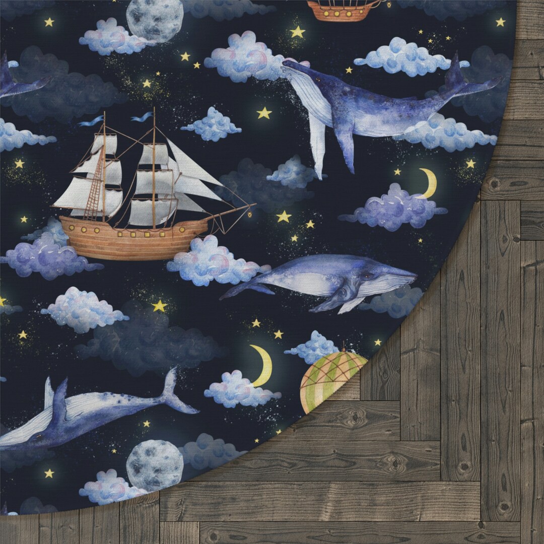 Nautical Round Rug - Boat Pirate Ship Dark Nautical Nursery Decor ...