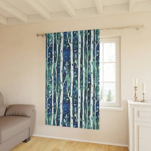 Blackout Forest Tree Curtain Green Leaves Dark Blue Birch Tree Branch ...