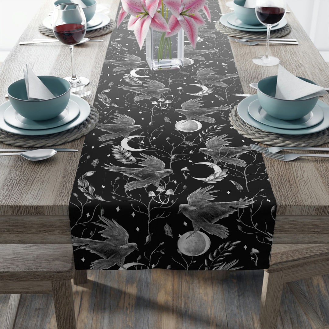 Raven Table Runner - Black Witchy Celestial Raven Moon Table Runner - Etsy