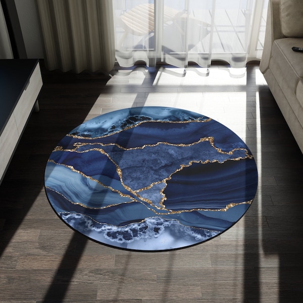 Blue Round Rug - Etsy