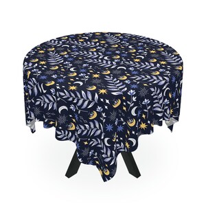 Navy Blue Celestial Tablecloth - Boho Mystical Moon and Stars Floral ...