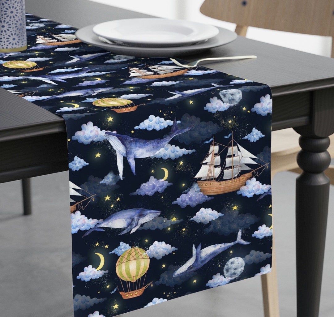 Nautical Table Runner - Sailing Boat Pirate Ship Dark Nautical Table ...