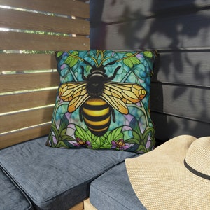 Bee Outdoor Pillows - Bumble Bee Decor, Garden Pillow, Stained Glass ...