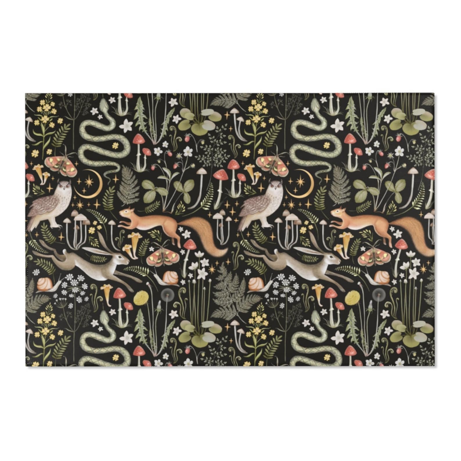 Woodland Animal Area Rug Dark Forest Living Room Decor, Woodland Rug ...