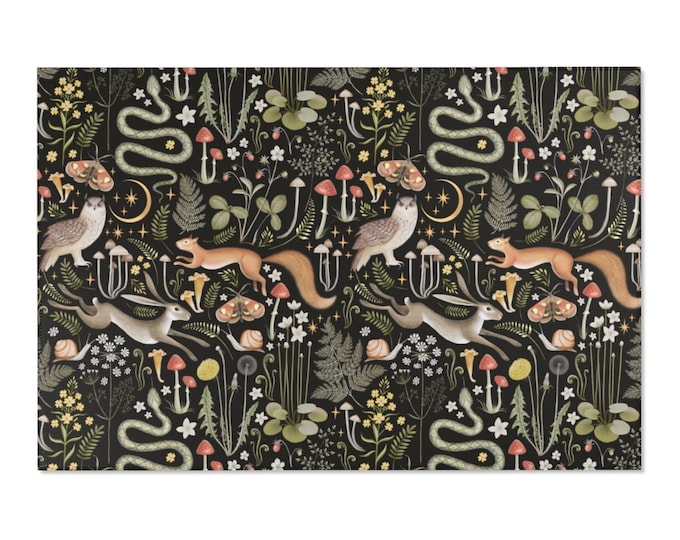 Woodland Animal Area Rug - Dark Forest Living Room Decor, Woodland Rug ...